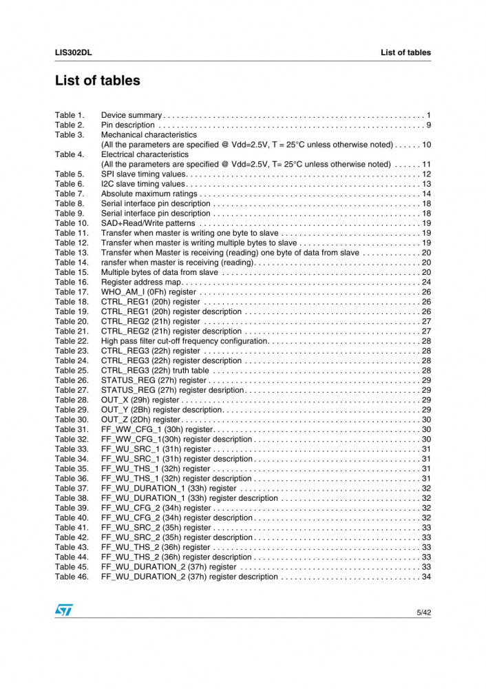 LIS302DL datasheet page 5