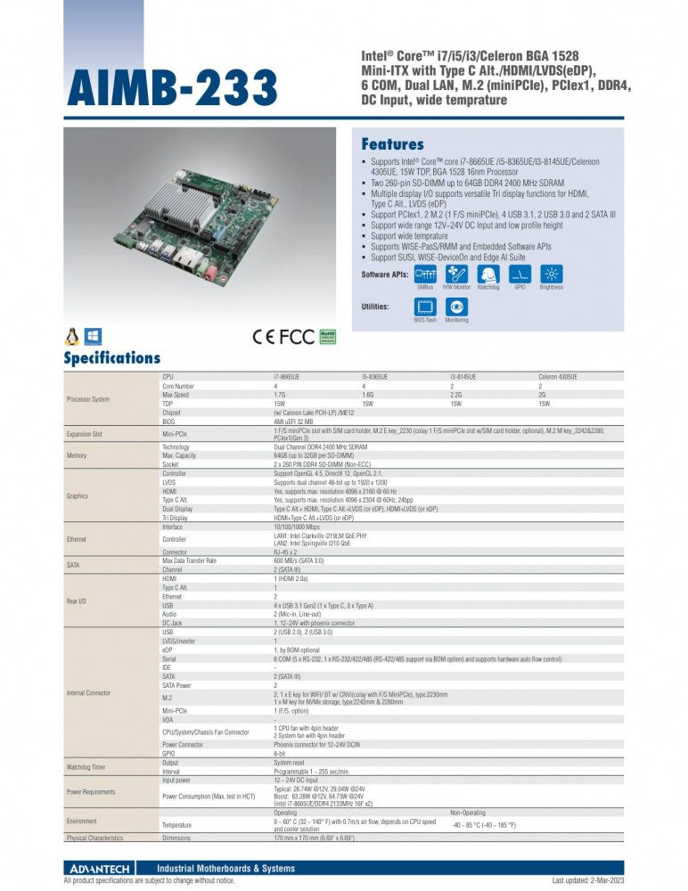 AIMB-233G2-U0A1E technical document page 1