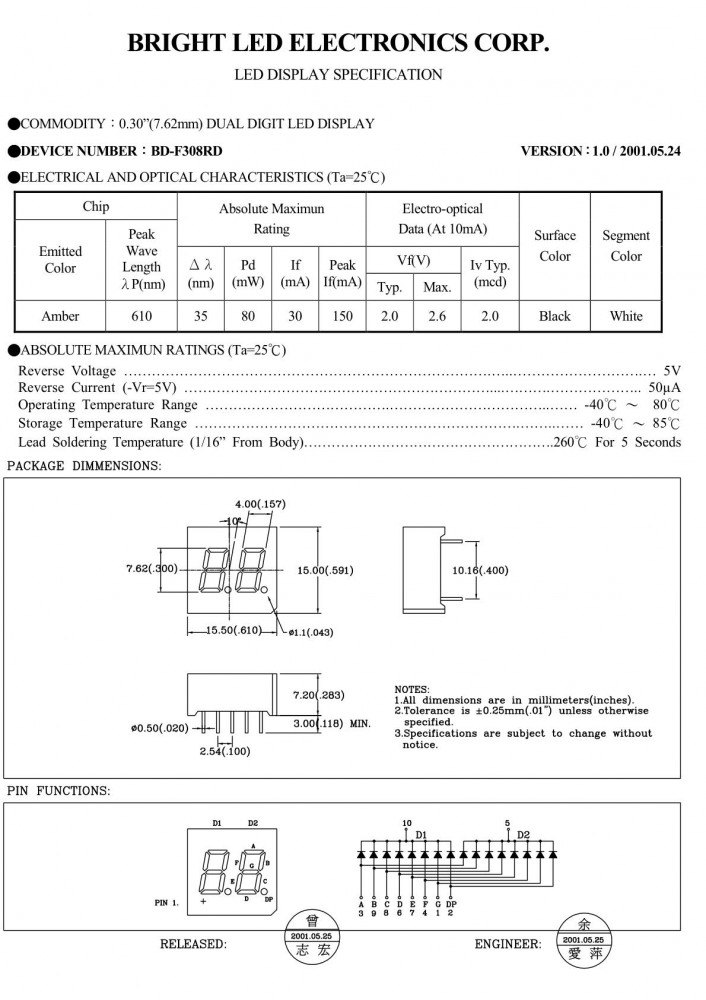 BD-F308RD specification document page 1