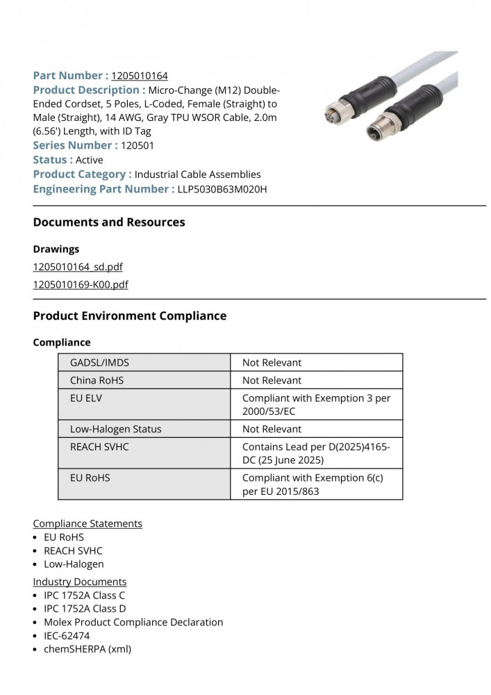 Molex packaging documentation page 1