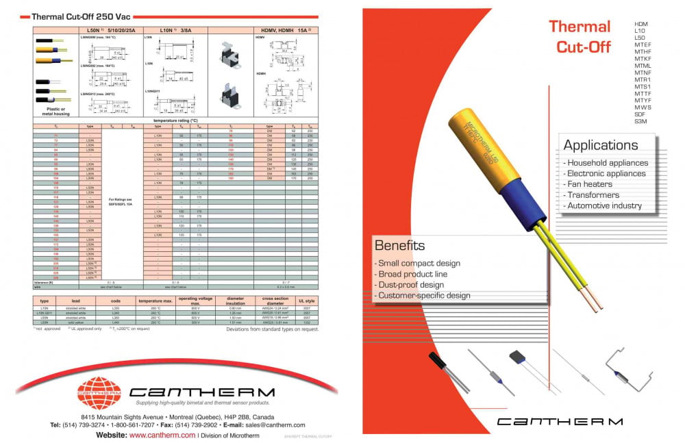 Cantherm thermal cut-off technical reference page 1