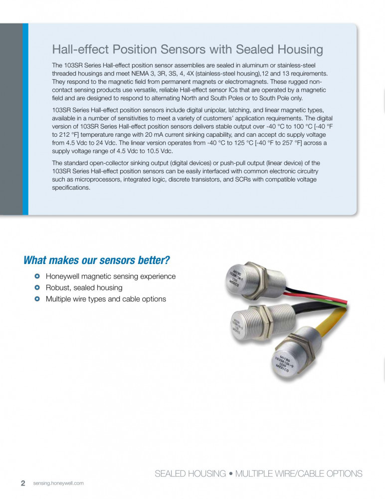 Honeywell 103SR Series datasheet page 2