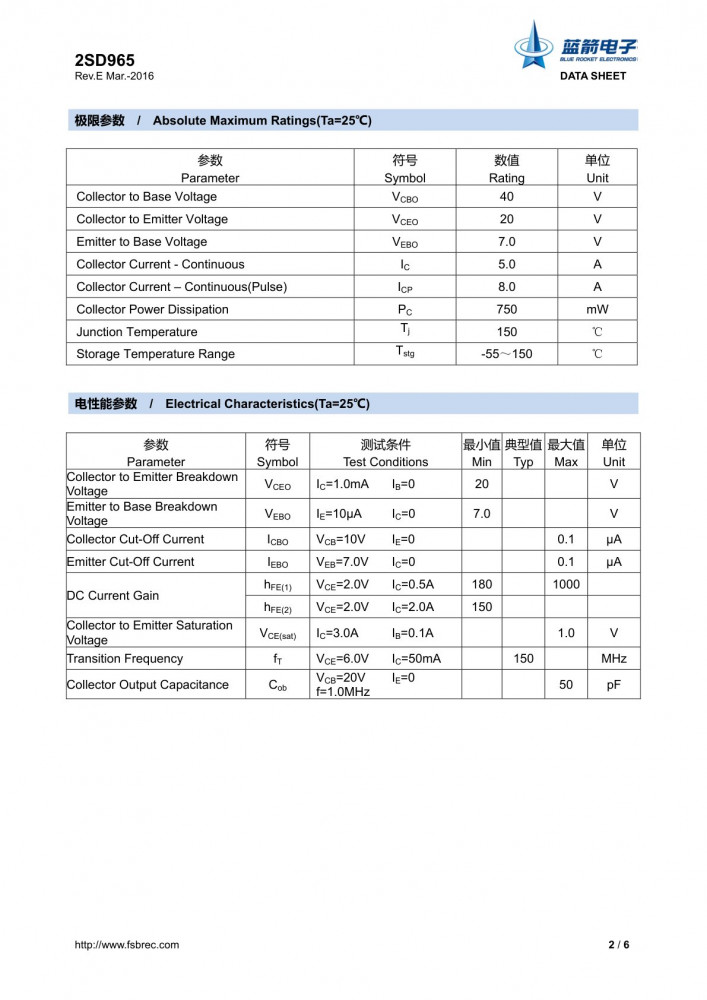2SD965 datasheet page 2