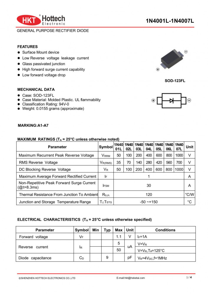 1N4007L datasheet page 1