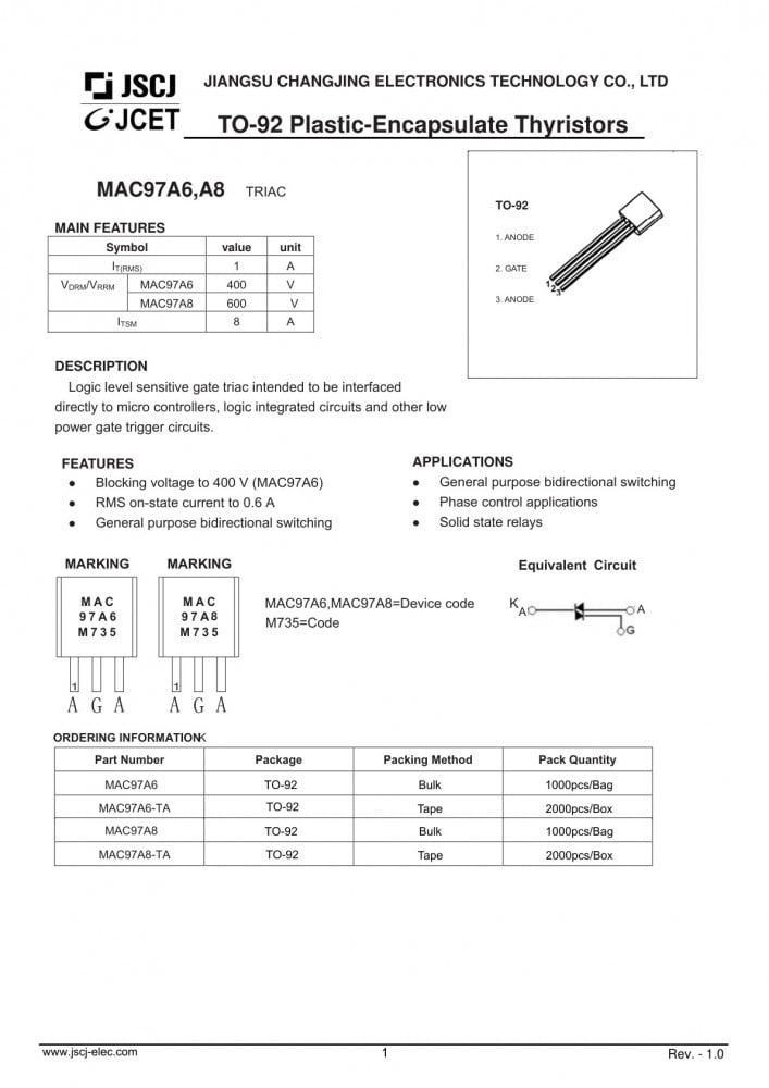 MAC97A6-TA datasheet page 1