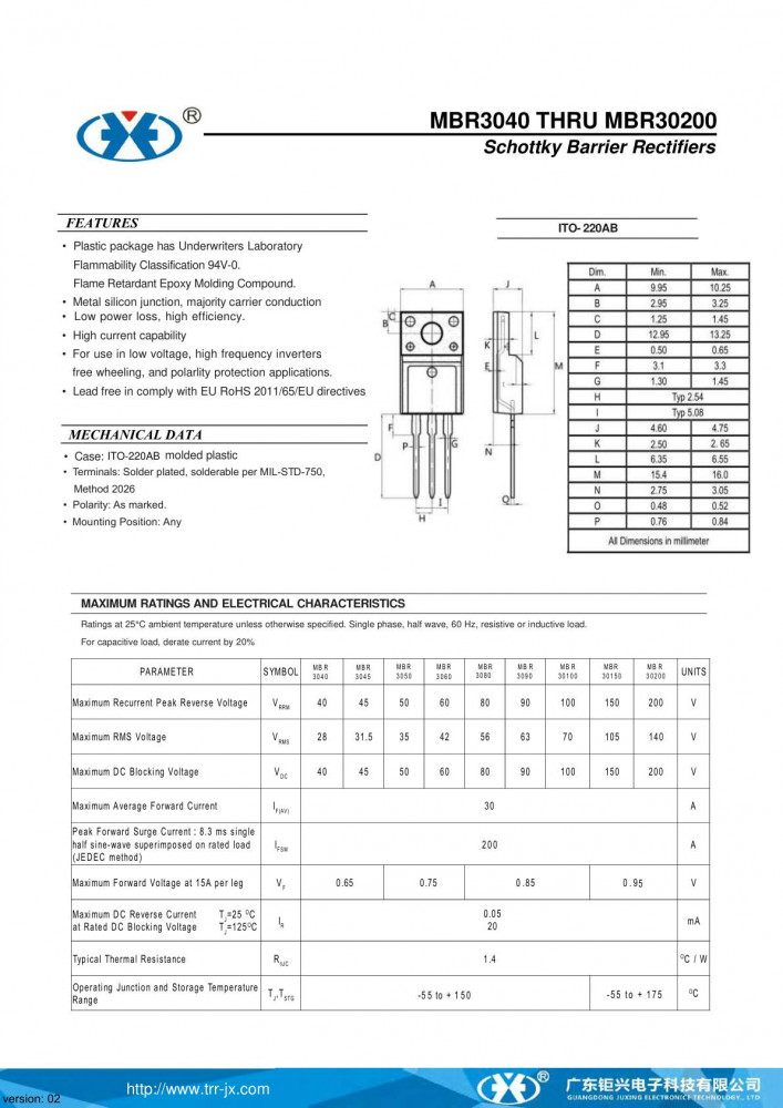 JUXING MBR30200 datasheet page 1