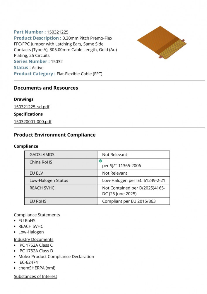 MOLEX FFC specification page 1