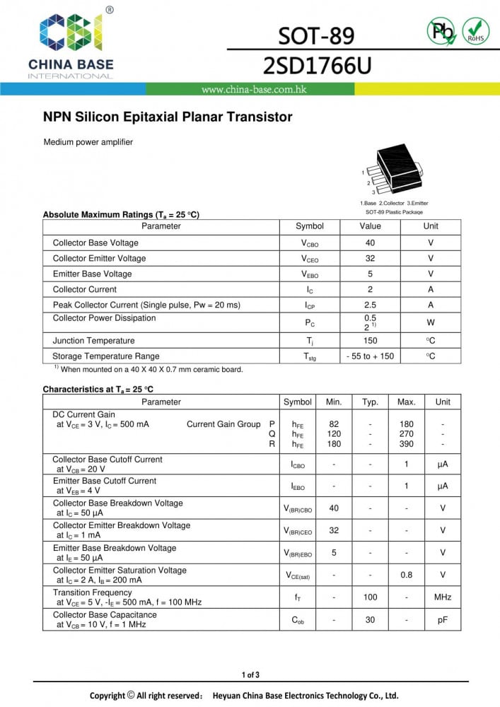 2SD1766U datasheet page 1