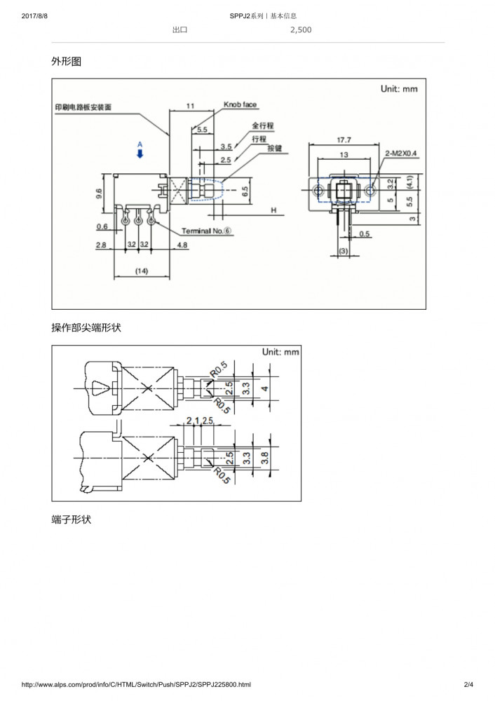 SPPJ225800 outline and actuator drawing