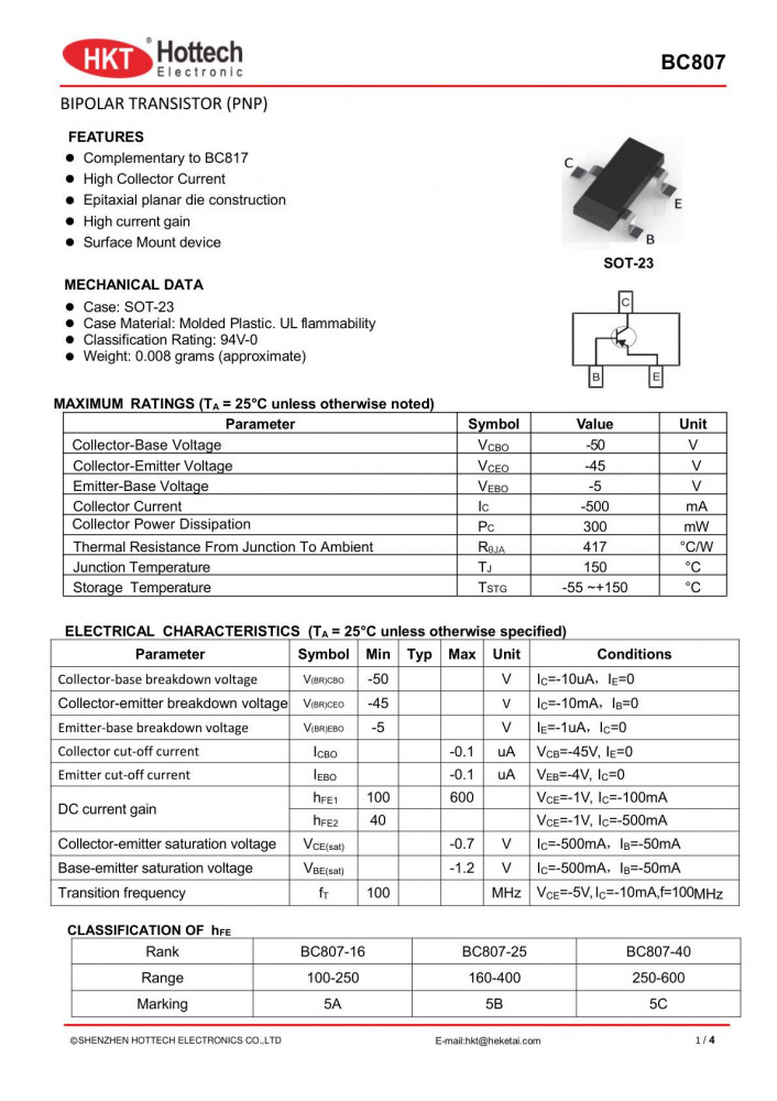 BC807-40 datasheet page 1