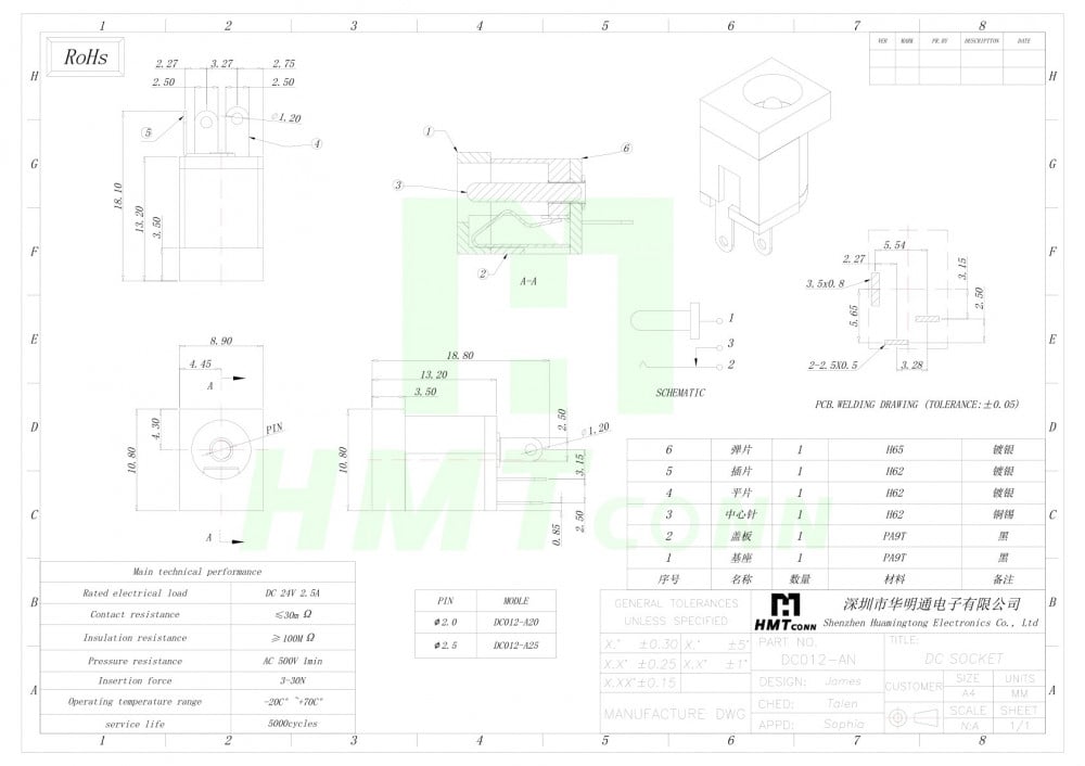 HMTCONN DC012-A20 technical document preview