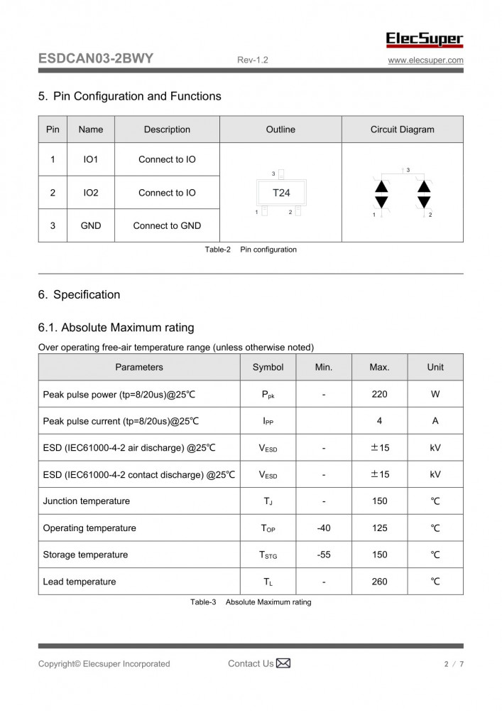 ESDCAN03-2BWY datasheet page 2