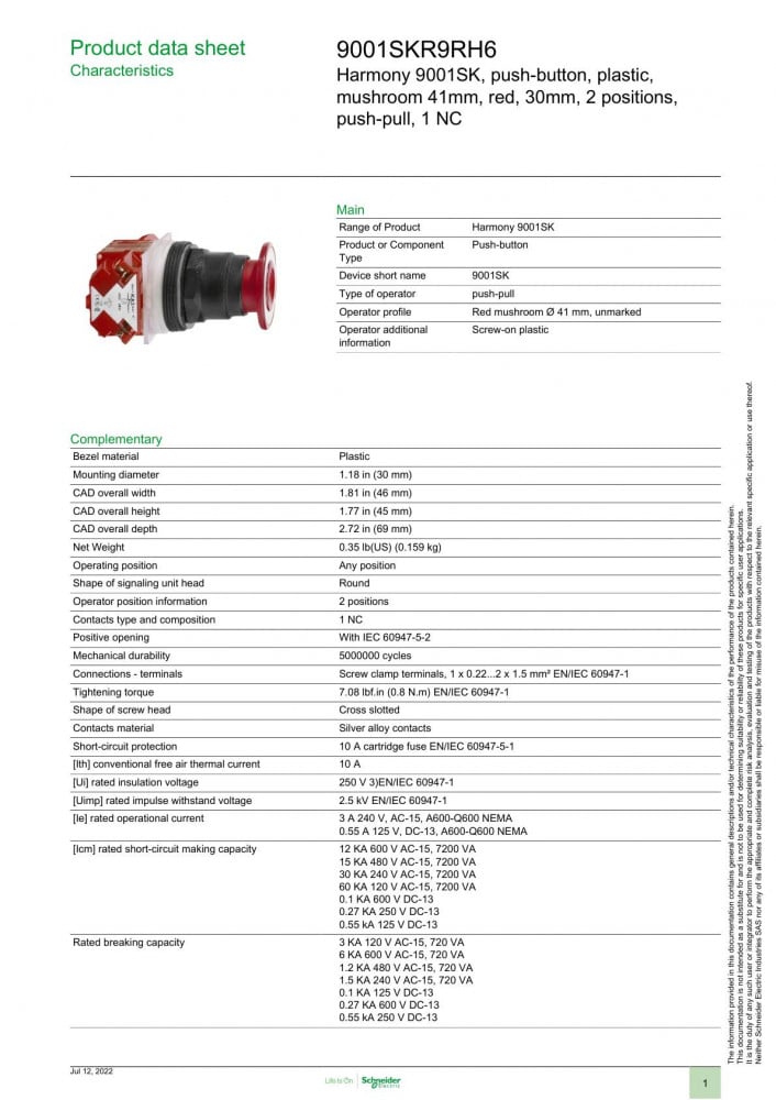 9001SKR9RH6 technical document page 1