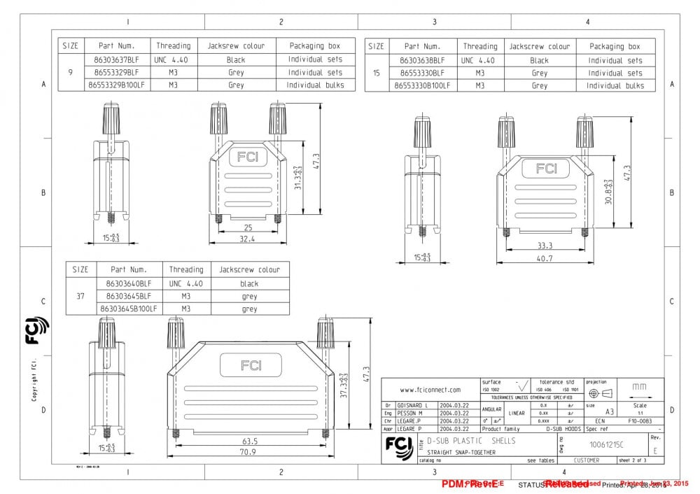 Amphenol D-Sub plastic shell drawing page 2