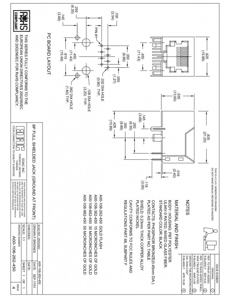 EDAC A00-108-262-450 technical document page