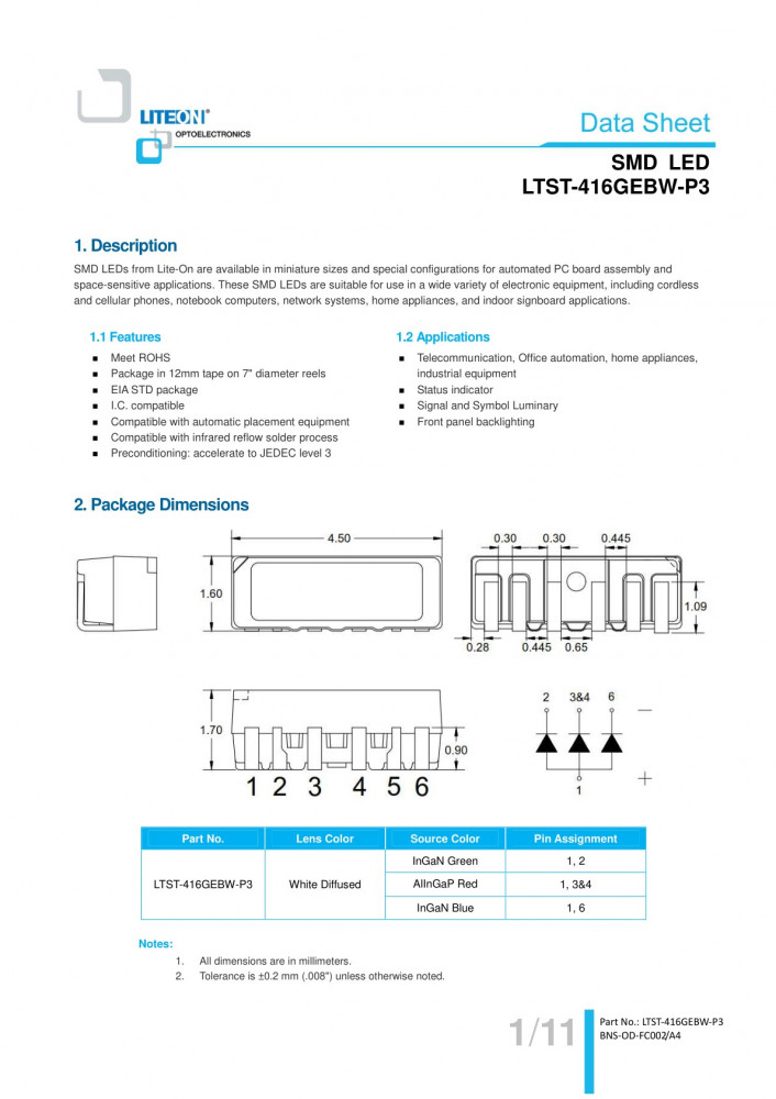 LTST-416GEBW-P3 datasheet page 2