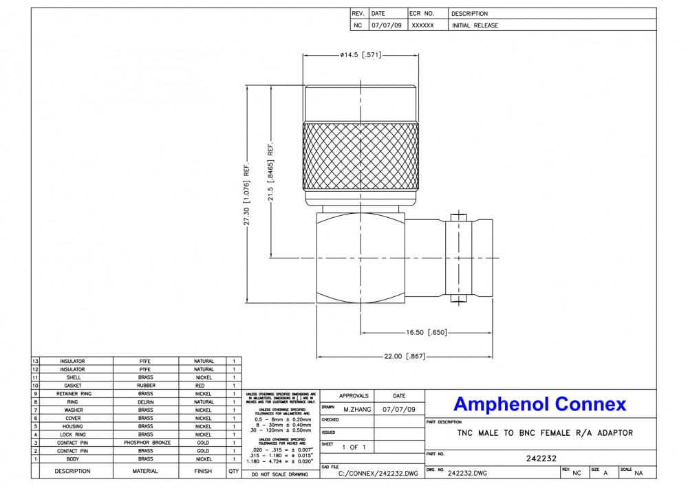 Amphenol 242232 technical drawing