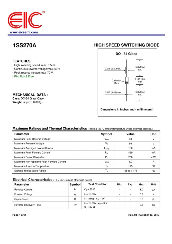 EIC 1SS270A datasheet page 1