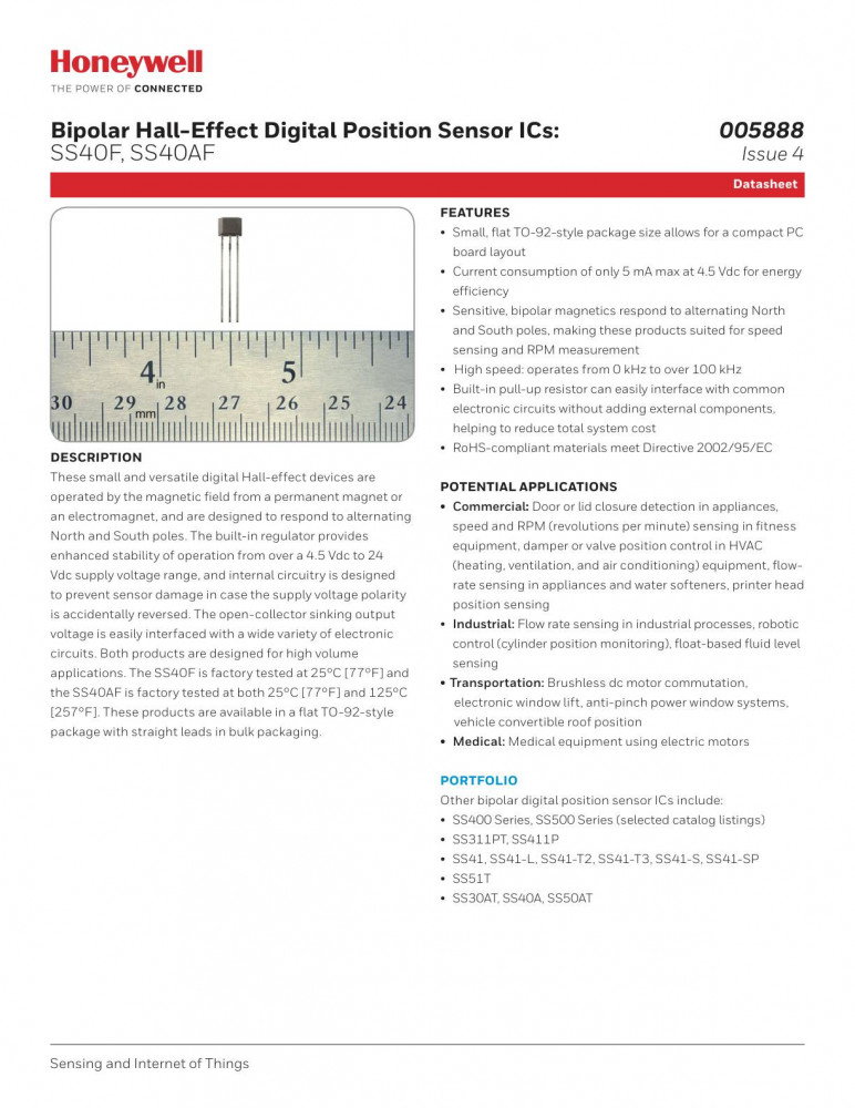 Honeywell SS40F datasheet page 1