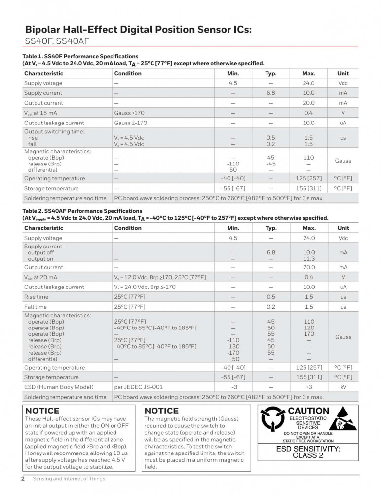 Honeywell SS40F datasheet page 2