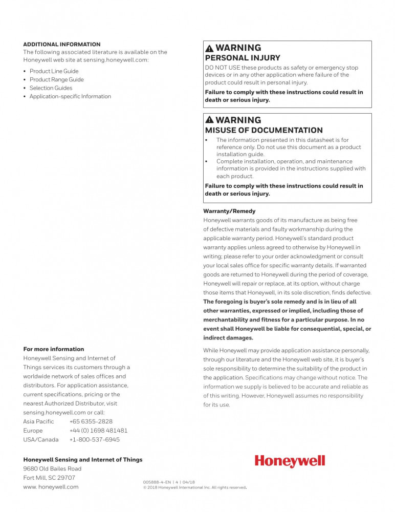 Honeywell SS40F datasheet page 5