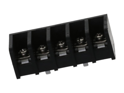 11.10mm Pitch, Dual Row, Dual-Barrier Terminal Strip, with Mounting Ends, Black, Steel Screws, 5 Circuits