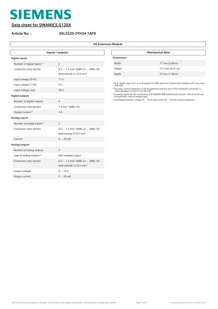 SINAMICS G120X datasheet page 4