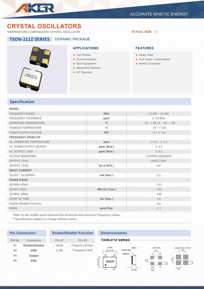 AKER TXON-211Z Series technical document preview