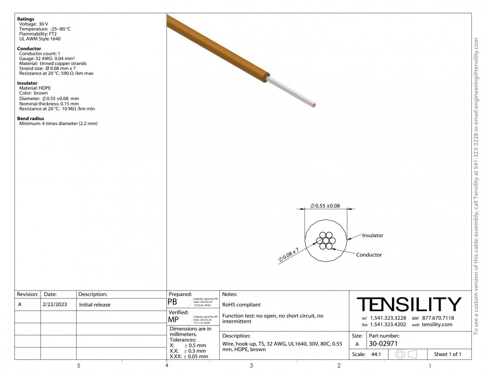 Tensility International 30-02971 hook-up wire product drawing