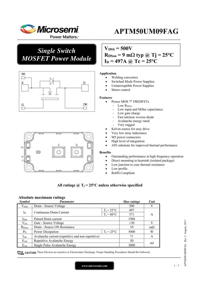 APTM50UM09FAG datasheet page 1