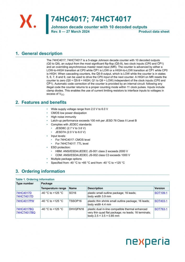 74HC4017 datasheet page 1