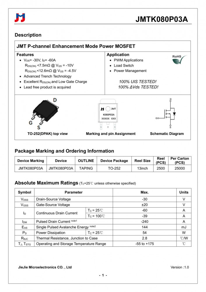 JMTK080P03A datasheet page 1