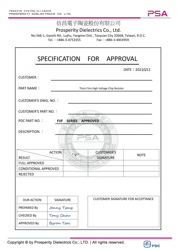 PSA FVF series specification page 1