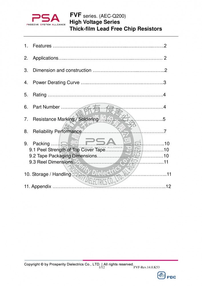 PSA FVF series specification page 2