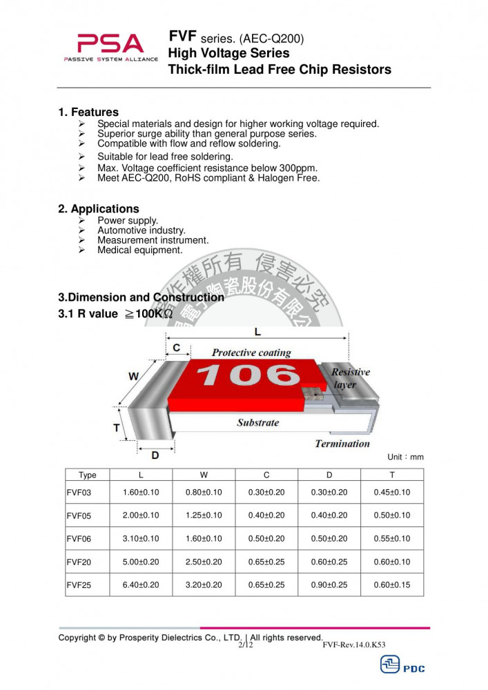 PSA FVF series specification page 3