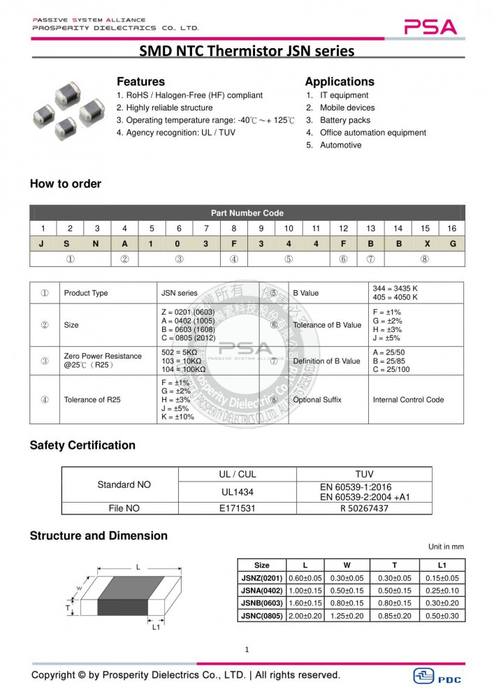 PSA JSN Series datasheet page 2