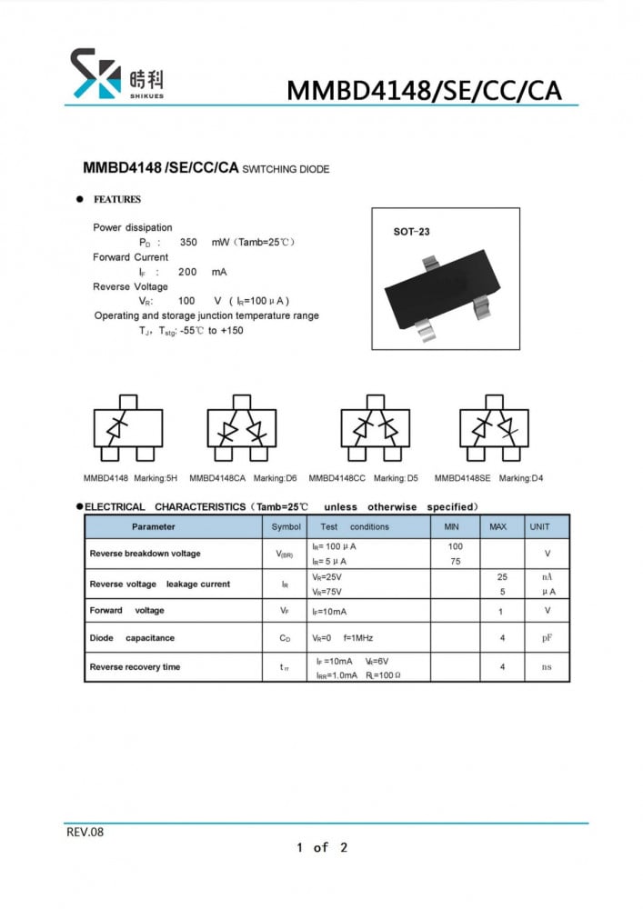 MMBD4148CC datasheet page 1