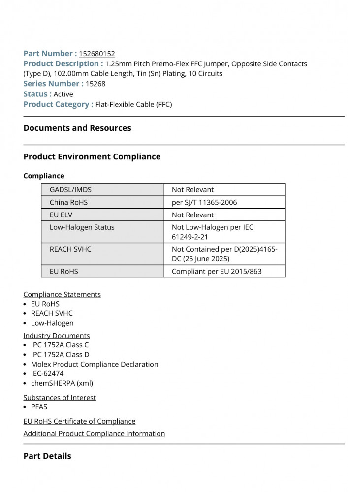 Molex 15268 family specification page 1