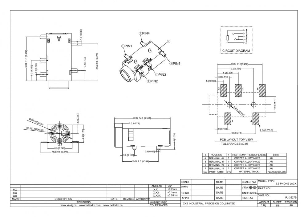 PJ-3537S-SMT technical drawing page 1