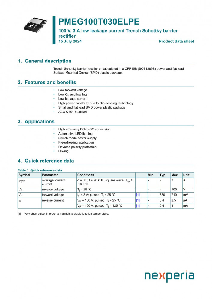 PMEG100T030ELPEZ datasheet page 1