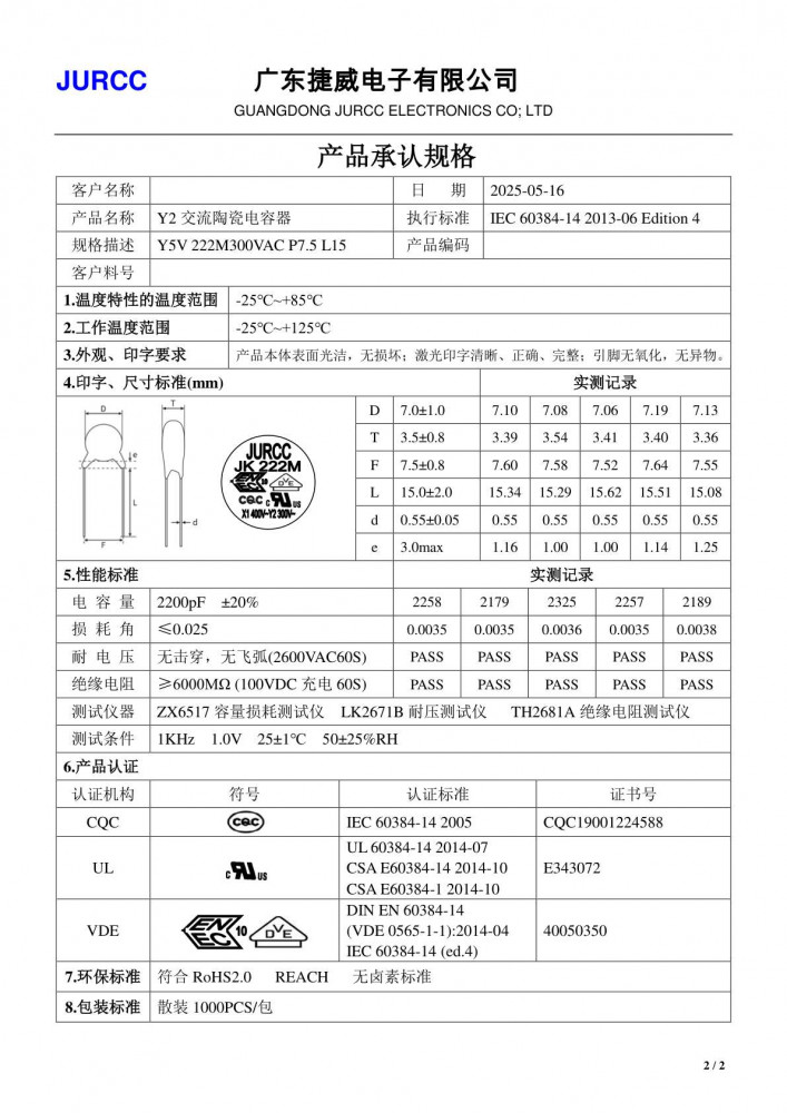 JW222M300VACP7.5 product approval document page 2