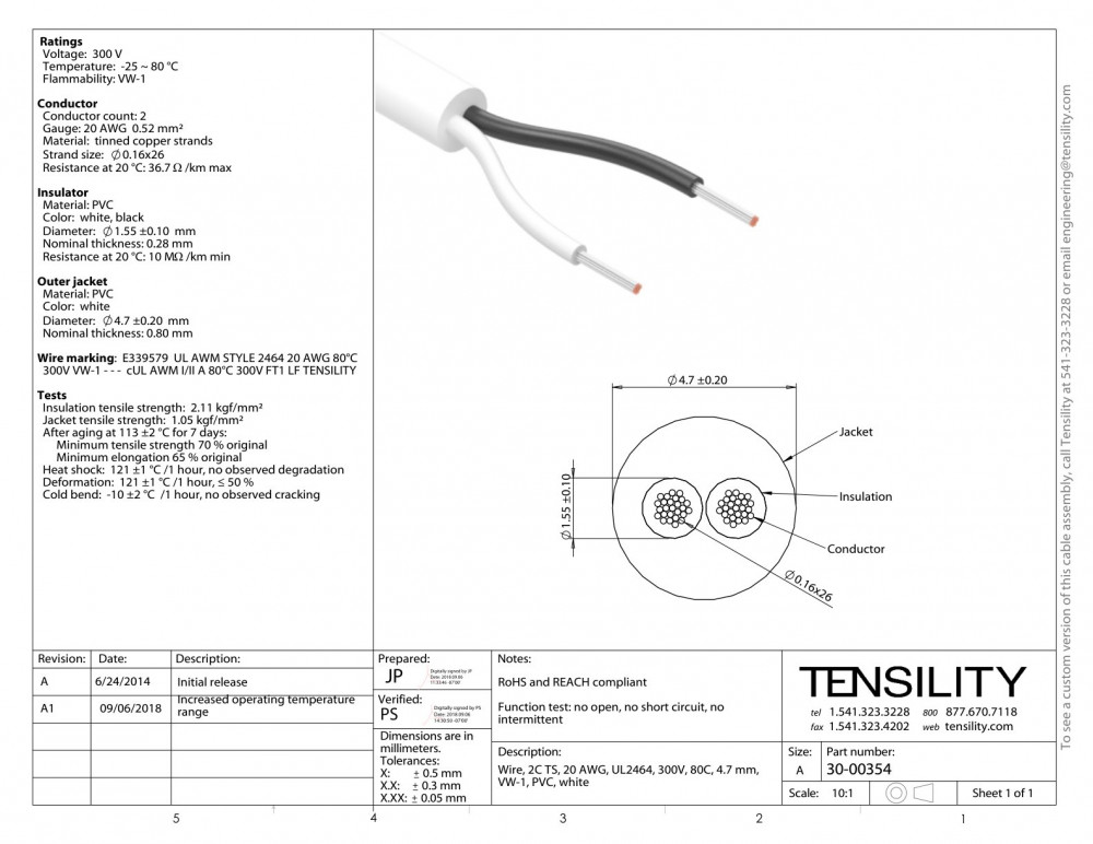 Product 30-00354 technical document page