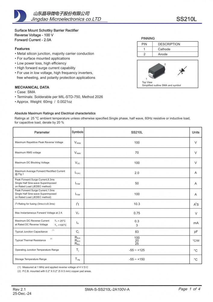 SS210L datasheet page 1