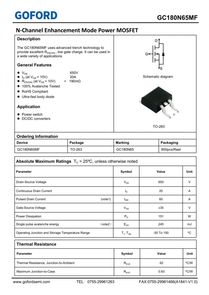 GC180N65MF datasheet page 1