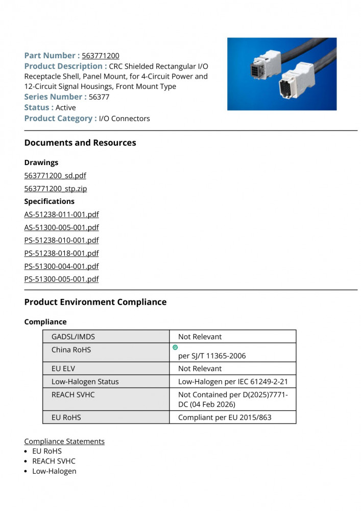 MOLEX 563771200 technical document preview 1