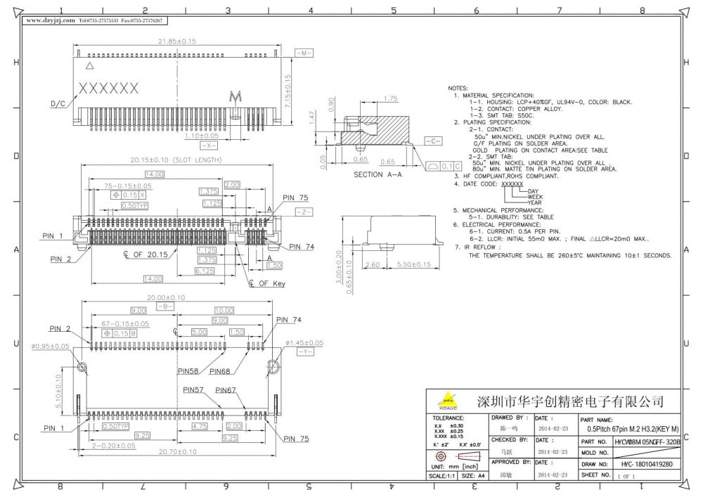 HOAUC HYCW08M-05NGFF-320B technical drawing page 1