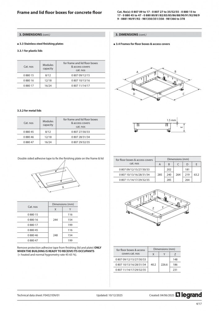 Legrand concrete-floor floor-box technical document, page 4