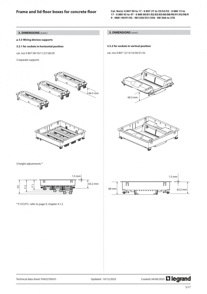 Legrand concrete-floor floor-box technical document, page 5