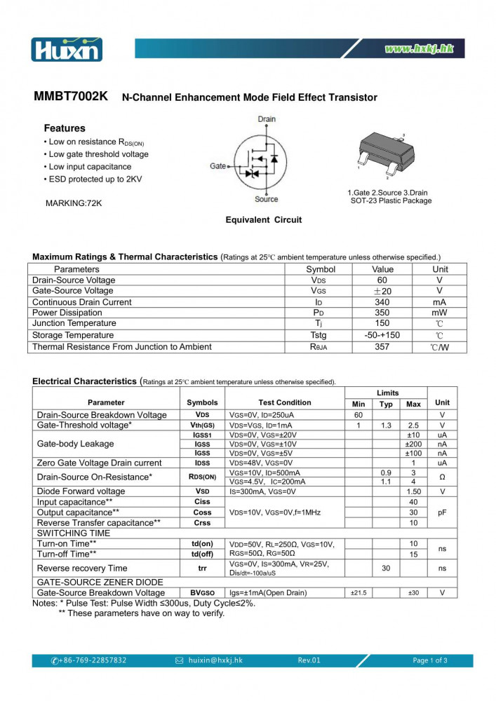MMBT7002K datasheet page 1