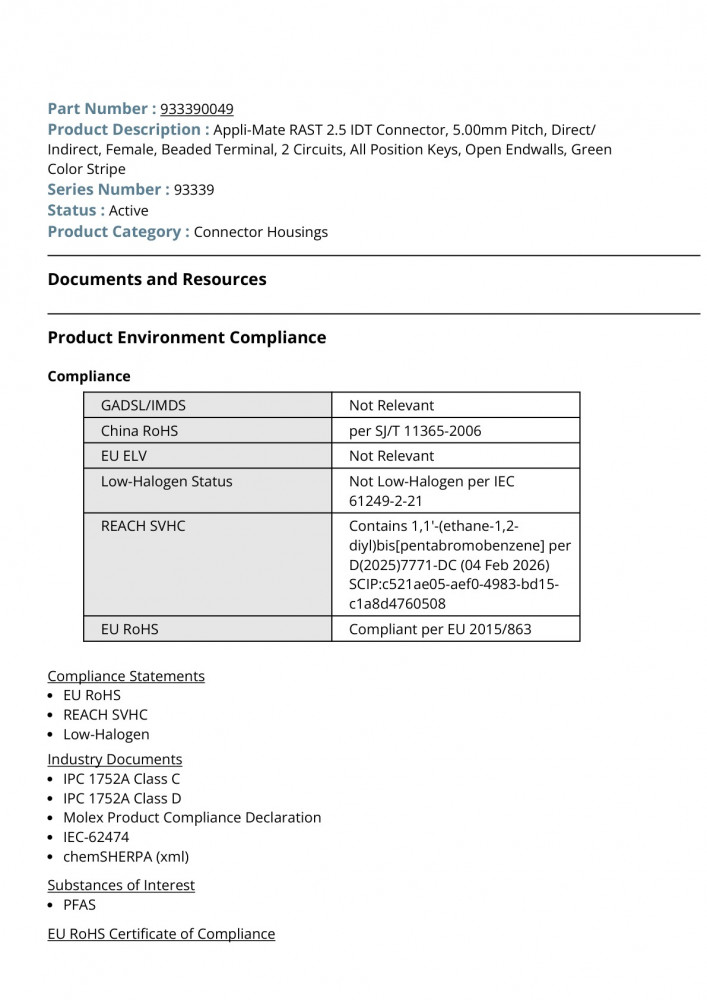 Technical document page 1 for product 933390049